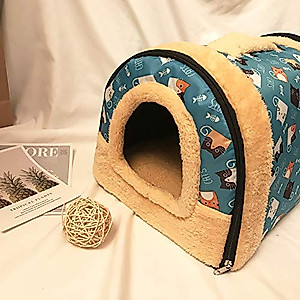 Rabbit Bed Tent Large Sleeping House Warm Fleece Hideout Foldable Cave Winter Hut for Rabbits Chinchillas Guinea Pigs Ferrets Hedgehogs Rats and Cats (Sky Blue)