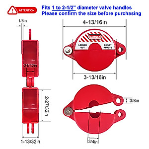 Gate Valve Lockout and Safety Padlock, 1Set, Hose Bib Lock for Outdoor Faucet Knob/Water Spigot/Propane Tank, 1 to 2-1/2 in Dia Valve Handles, Plastic Red Secure Lock Device for Outside Garden Valve