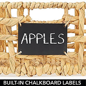 mDesign Water Hyacinth Open Weave Household Basket with Built-in Chalkboard Label for Storage in Bedroom, Bathroom, Office - Hold Clothes, Blankets, Linens, Accessories, 3 Pack - Natural/Tan