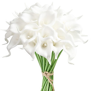IPOPU 24PCS Artificial Flowers Fake Calla Lily Flowers Real Touch Calla Lily Faux Flowers Arrangement Bouquet for Home Garden Office Party Wedding Bouquet Centerpieces Flower Home Decoration (White)