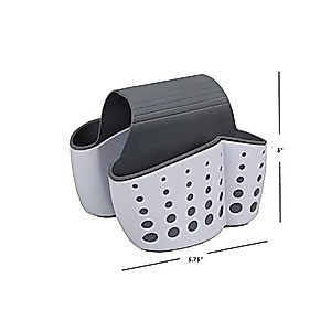 Home Basics Draining Dual Sink Saddle Sponge Holder Organizer for Double Sink, White/Grey