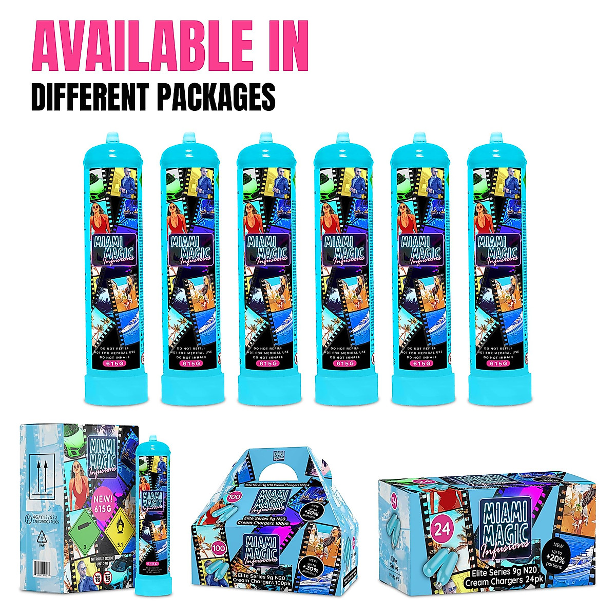 Miami Magic Canisters for Whipped Cream Charger, High-Premium Whip Propellant, Perfect for Cooking, Drinks and Cocktails - 580g (6 cylinders)