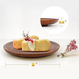 HOMEXCEL Acacia Wooden Plates Set of 4, 8 Inch Round Wood Dinner Plates, Easy Cleaning & Lightweight for Dishes Snack, Dessert, Salad Serving, Housewarming, Christmas Gift