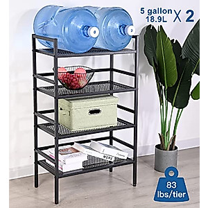 37.4" Metal Storage Shelf Rack Adjustable Height 4-Tier Utility Kitchen Standing Shelving w/ 4 Hooks, Shoe Rack heavy Duty for Laundry Bathroom Garage Pantry Load upto 83LBS per Tier, Matte Black