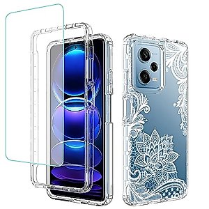 Tothedu Phone Case for Redmi Note 12 Pro Case, Poco X5 Pro 5G Case with Tempered-Glass Screen Protector, Cute Clear Mandala Pattern Full Body Protective Cover for Xiaomi Redmi Note 12 Pro 5G (Mandala)