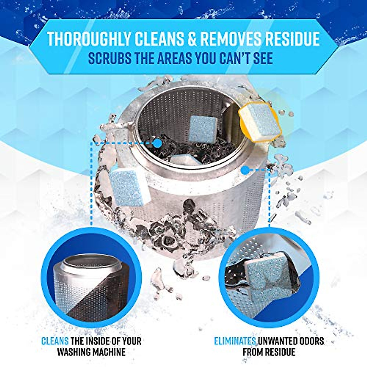 Washing Machine Cleaner Descaler 24 Pack - Deep Cleaning Tablets For HE Front Loader & Top Load Washer, Septic Safe Eco-Friendly Deodorizer, Clean Inside Drum and Laundry Tub Seal - 12 Month Supply