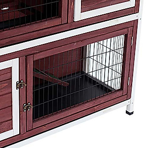 PawHut 48" 2-Story Wooden Rabbit Hutch Elevated Bunny Cage Small Animal Habitat Guinea Pig House with Ramp, No Leak Tray and Weatherproof & Openable Top, Outdoor/Indoor