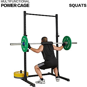 fissfire Squat Stand Home Gym 800lbs Workout Equipment Adjustable Power Rack with J-Hooks Safety Bar Pull Up Bar