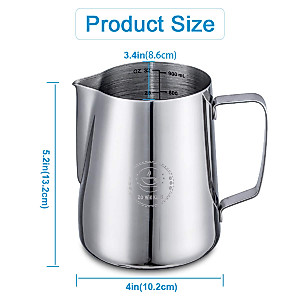 Milk Frothing Pitcher 32oz,Espresso Steaming Pitcher 32oz,Espresso Machine Accessories,Milk Frother Cup 32oz,Milk Coffee Cappuccino Latte Art,Stainless Steel Jug