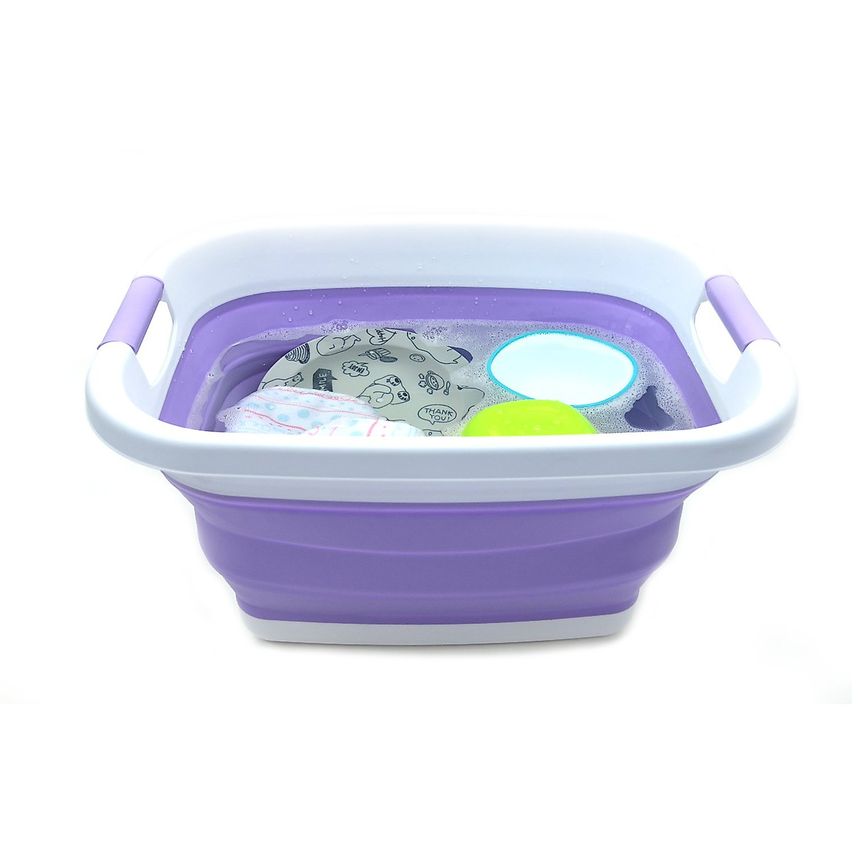 SAMMART Set of 2-25L (6,6 gallon) Collapsible Laundry Basket/Tub-Foldable Storage Container/Organizer-Portable Washing Bin-Space Saving Hamper, Water capacity: 20L (5.28 gallon) (2, Lt. Purple)