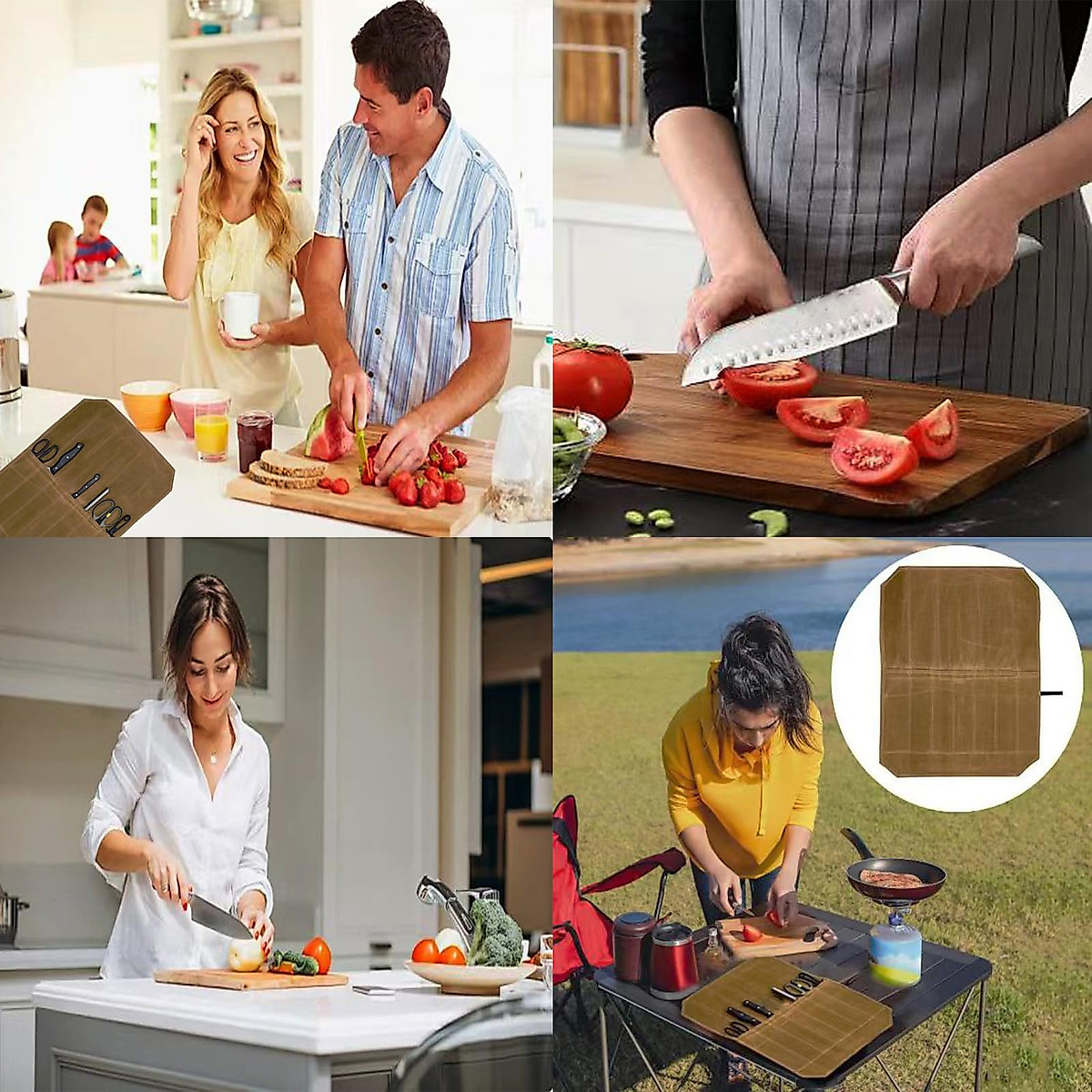 Generic 7 Slots Knife Bags for Chefs Professional, Waterproof Chef Roll Bag, Travel Canvas Carrying Case with Adjustable Strap, 22*18in, khaki, 888002