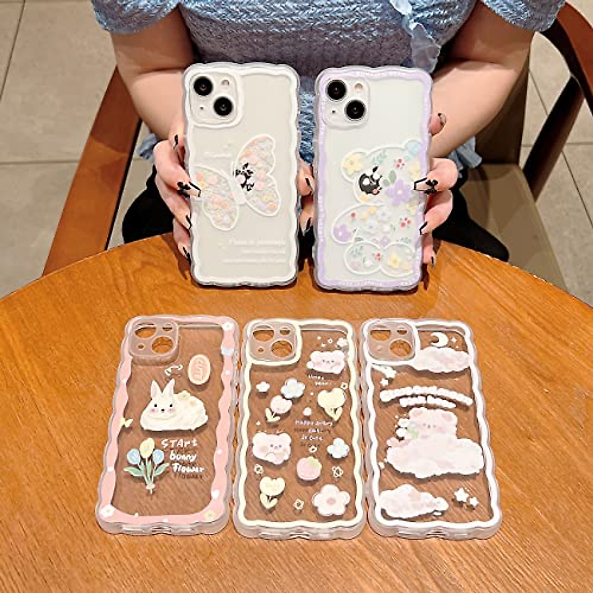 SZXYCZL Compatible with iPhone 13 Case Cute Cartoon Floral Strawberry Bear Design for Women Girls Aesthetic Kawaii Slim Soft TPU Transparent Cover for iPhone 13 6.1 inch-Yellow