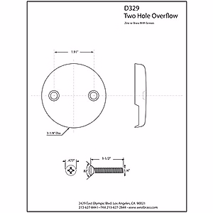 Westbrass R329-62 3-1/8" Two-Hole Bathtub Overflow Faceplate and Screws, 1-Pack, Matte Black