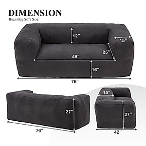 Homguava Giant Bean Bag Chair Sofa,Oversized Bean Bag Couch,Memory Foam Filled Floor Loveseat with Soft Sherpa Teddy cover and Wide Armrests for Adults in Living Room,Bedroom,Apartment (GREY)