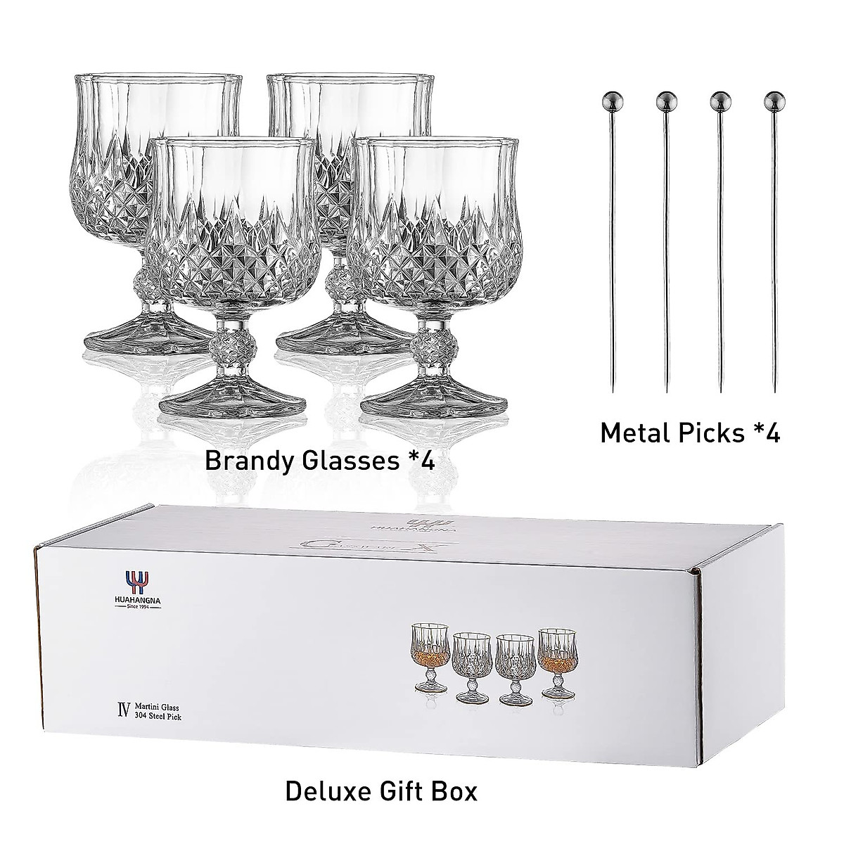 HUAHANGNA Brandy Snifter Set of 4 | Elegant Crystal Cocktail Glasses