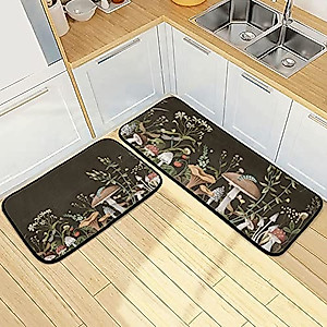 ZENWAWA Night Mushrooms Kitchen Mat 2 Pcs Set Anti Fatigue Cushioned Waterproof Non Slip Comfort Standing Padded Floor Mats Rugs Farmhouse Decor