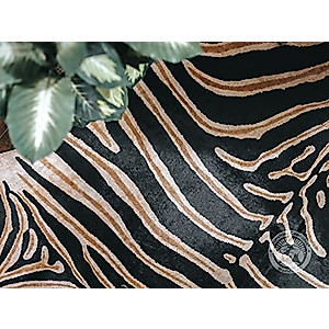Zebra Wild Print Black On Beige Genuine Cowhide Rug 6 x 7 ft. 180 x 210 cm