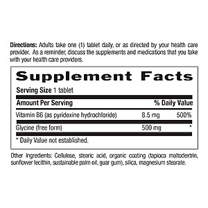 Country Life Glycine 500 mg with B-6, 100 Tablets, Certified Gluten Free, Certified Vegan