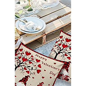 Vandarllin Outdoor Throw Pillows Covers 18X18 Set of 2 Waterproof Happy Valentine's Day Decorative Zippered Lumbar Cushion Covers for Patio Furniture, Gnomes Love Heart Tree