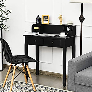 GOFLAME Writing Desk, Large Storage Space with 4 Drawers, Secretary Table Computer Desk Writing Table with Detachable Tabletop Organizer, Suit for Home and Office Use (Black)