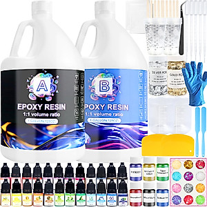 Pmbqifay Epoxy Resin 2 Gallon Kit, Clear Resin Epoxy, Resin Kit - High-Gloss,No Bubbles, Not Yellowing, Self-Leveling Art Resin Casting Resin for DIY Art,Crafts,Jewelry,Table Top,Wood & Resin Molds