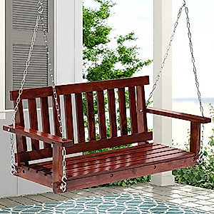 Heavy Duty Outdoor Wooden Porch Swings 4Ft/48in Bench Swing 800lb Weight Capacity, Durable Two Person Hanging Seating with Hanging Chains and Fixing Screw for Garden Backyard Lawn Balcony Deck,Brown