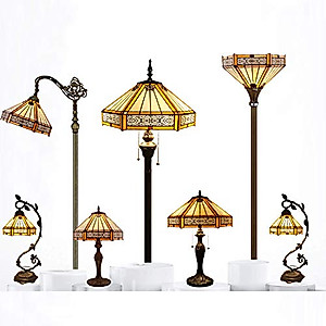 WERFACTORY Tiffany Lamp Shade Replacement 12X10X6 Inch Yellow Hexagon Stained Glass Mission Lampshade Only 1-5/8-Inch Fitter Opening for Arched Floor Lamp-Torchiere Lamp-Pendant Light S011 Series