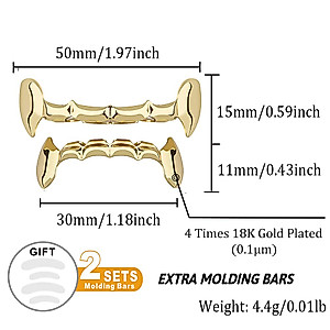TOPGRILLZ 18K Gold Plated Dracula Vampire Fangs Slug Top and Bottom Grills for Your Teeth Grillz Set for Men and Women Hip Hop(Gold)