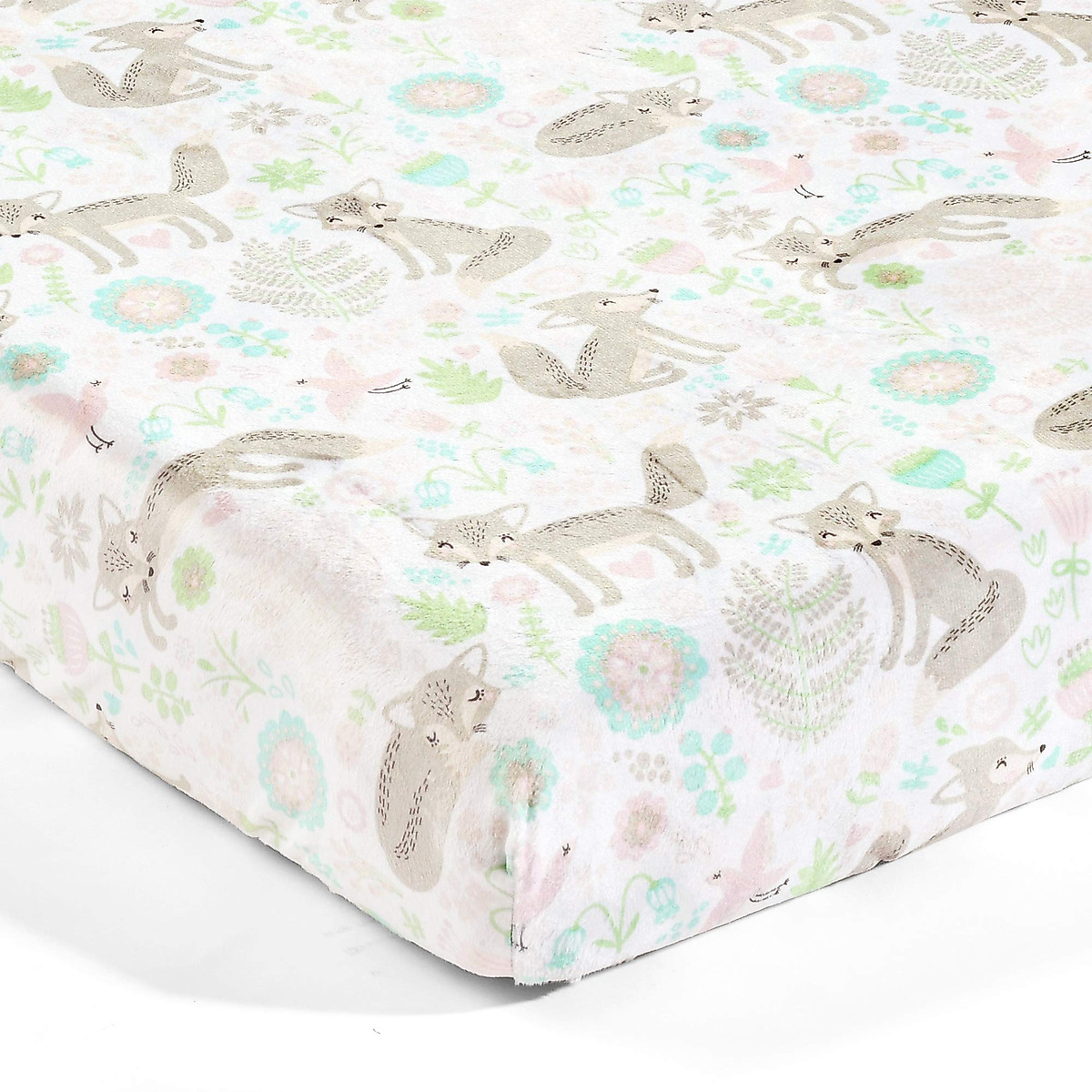 Lush Decor Baby Pixie Fox Soft & Plush Fitted Crib Sheet, 2 Pack, Multi, 28" W x 52" L + 9" Pocket - Baby Bedding - Geometric, Floral & Fox Crib Sheets - Woodland Nursery Decor - Baby Shower Presents