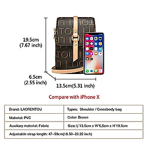 LAORENTOU Vegan Leather Small Crossbody Bags for Women Monogram Shoulder Bags, Leather Checkered Purse Mini Crossbody Cell Phone Bags (01 Brown)