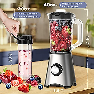 Vermark 1000W Professional Blender - Crush Ice, Puree, & Blend Shakes with 40oz & 20oz Cups, 3-Speed Control, Portable with To-Go Lids, BPA-Free, Easy Clean