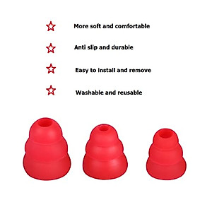 Silicone Ear Tips Triple Flange Replacement Ear Tips Three Flange Noise-Isolation Eartips Fit for Inner Hole from 4mm - 5.1mm Earphones 9 Pairs S/M/L Red