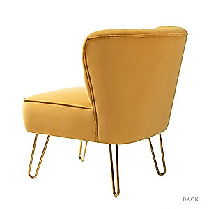 TINA'S HOME Modern Velvet Upholstered Accent Chair Set of 2,Velvet Fabric Tufted Back Single Sofa,Velvet Comfy Fabric Golden Metal Legs Armless Side Chair for Living Room Vanity Chair(Mustard)