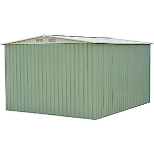 Goplus Outdoor Storage Shed Galvanized Steel Garden Tool House w/Sliding Door, 10 x 8ft (Green)
