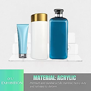 DOITOOL 2 Pcs Bathroom Floating Shelf Clear Acrylic Shower Caddy Adhesive Wall Mount Storage Rack Cosmetic Shampoo Spice Condiment Holder Organizer for Toilet Kitchen