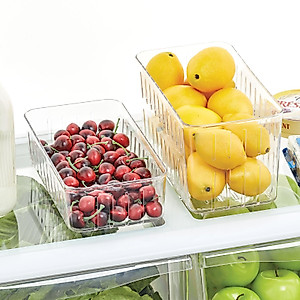 mDesign Plastic Kitchen Refrigerator Produce Storage Organizer Bin with Open Vents for Air Circulation - Food Container for Fruit, Vegetables, Lettuce, Cheese, Fresh Herbs, Snacks - S, 4 Pack - Clear