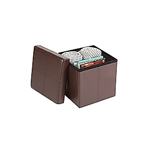 Fresh Home Elements FHE 12” Folding Storage Ottoman Cube, 12 x 12 x 12, Brown Vegan Faux Leather, Easy Transformation for Extra Storage, Seating, and Foot Rest, Family, Guests, Decluttering