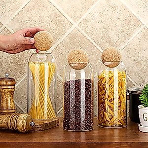 3 Pcs Cork Glass Jar Glass Bottle Sealed Jar Nut Storage Jar Coffee Bean Jar Glass Container with Ball Cork Round Glass Bottles with Cork Glass Canisters with Airtight Seal Wooden Lid (1000 ML/ 34 Oz)