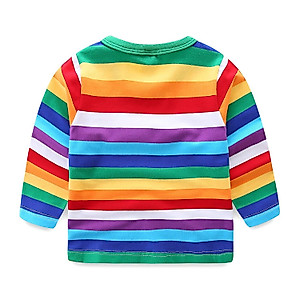 Moon Tree Little Boys Rainbow Striped Shirt Cotton Long Sleeve T-Shirts 4T