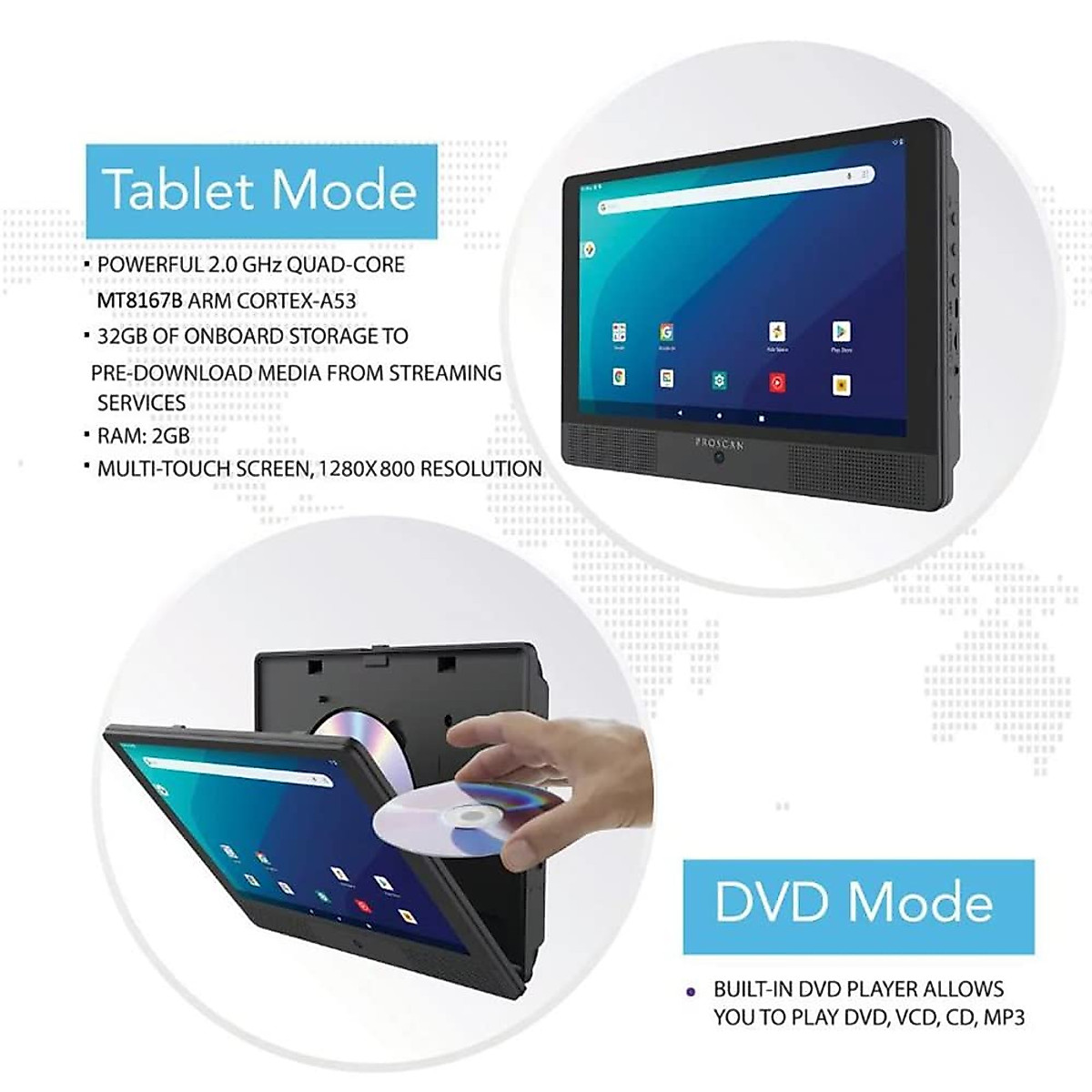 PROSCAN Elite 10.1" Quad Core Tablet/Portable DVD Combo 2GB/32GB Android 11 PELTDV1029