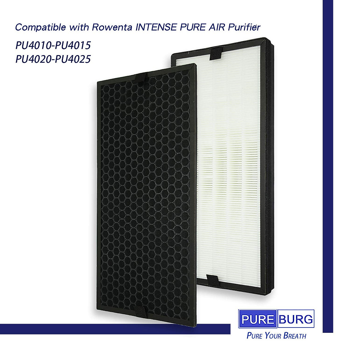 PUREBURG Replacement True HEPA Filter Kit Compatible with Rowenta INTENSE PURE Air Purifiers PU40XX Series PU4010 PU4015 PU4020 PU4025 Part # XD6074U0 XD6075 XD6070 XD6060 XD6065