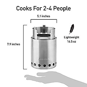 Solo Stove Titan Camping Stove Portable Stove for Backpacking and Outdoor Cooking Great Stainless Steel Camping Backpacking Stove Compact Wood Stove Design-No Batteries or Liquid Fuel Canisters Needed