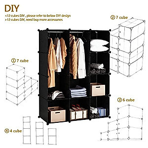BRIAN & DANY Portable Closet Wardrobe - Cube Storage Organizer, Plastic Clothing Cabinet, Bedroom Armoires for Toys, Shoes, Clothes - More 30% Capacity Than Normal - 16 Cubes, Black