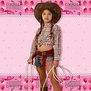 HyDren 3 Pcs Pink Cowgirl Party Tablecloth 54 x 108 Inch Western Disco Cowgirl Birthday Decorations Disposable Plastic Table Cover Rectangular Horse Party Supplies for Girls Boys Baby Shower