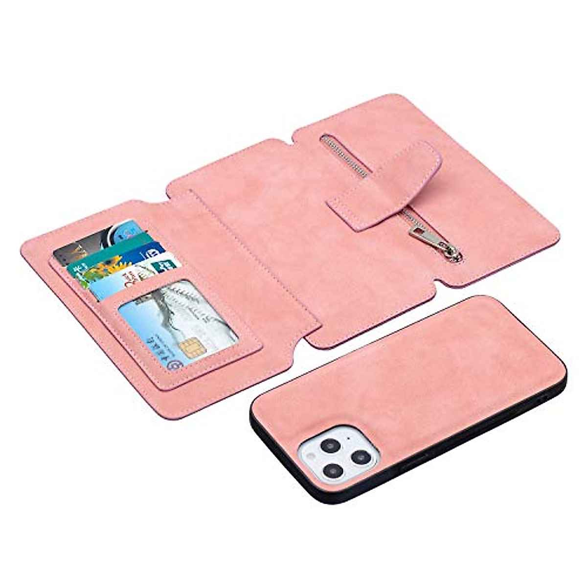 Fansipro Zipper Wallet Folio Case for SAMSUNG Galaxy A40, Premium PU Leather Slim Fit Cover for Galaxy A40, 4 Card Slots, 1 Transparent Photo Frame Slot, Anti-Scratch, Pink