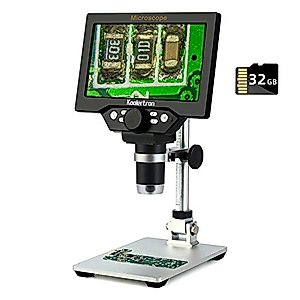 Koolertron 7" LCD Digital Microscope with 32G TF Card,12MP 1-1200X Magnification Handheld USB Microscope Camera,8 LED Light,Rechargeable Battery Microscope for Coins/Plant/Insect/Rock/PCB Soldering