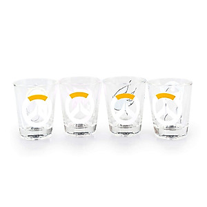 JUST FUNKY Overwatch Shot Glass Set | Tracer, D.Va, Mercy, & Symmetra | Set Of 4 Glasses