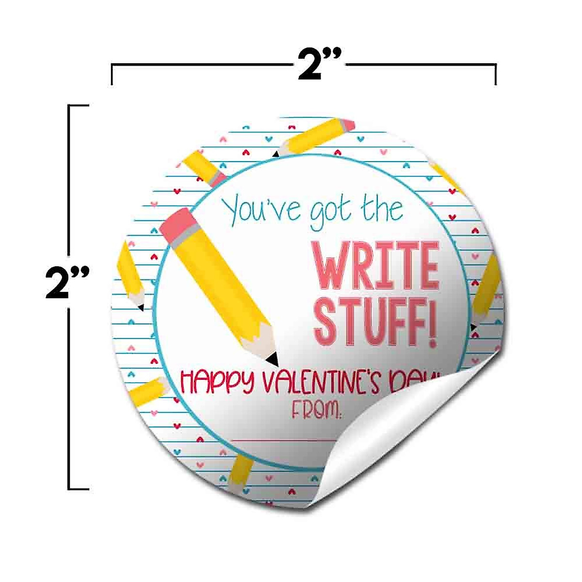 You've Got The Right Stuff Pencil Themed Valentine Party Favor Sticker Labels for Kids, 40 2" Party Circle Stickers by AmandaCreation, Great for Classroom Valentines, Envelope Seals, Gifts, Treats