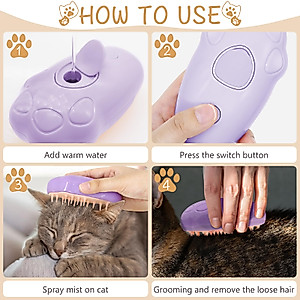 Cat Steam Brush for Shedding: 3-in-1 Silicone Steam Brush for Cats, Rechargeable Steam Cat Brush, Steamy Pet Brush, Dog Steam Brush for Shedding, Cat Grooming Brush with Steam - Purple