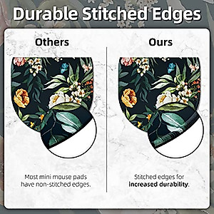 Ovenbird Small Mouse Pad with Stitched Edges, Vintage Flower Gaming Mousepad, Portable Mini Desk Pad with Anti-Slip Rubber Base, Cute Mouse Pad for Desk, Laptop & Wireless Mouse, 7 x 5.5 in, Black